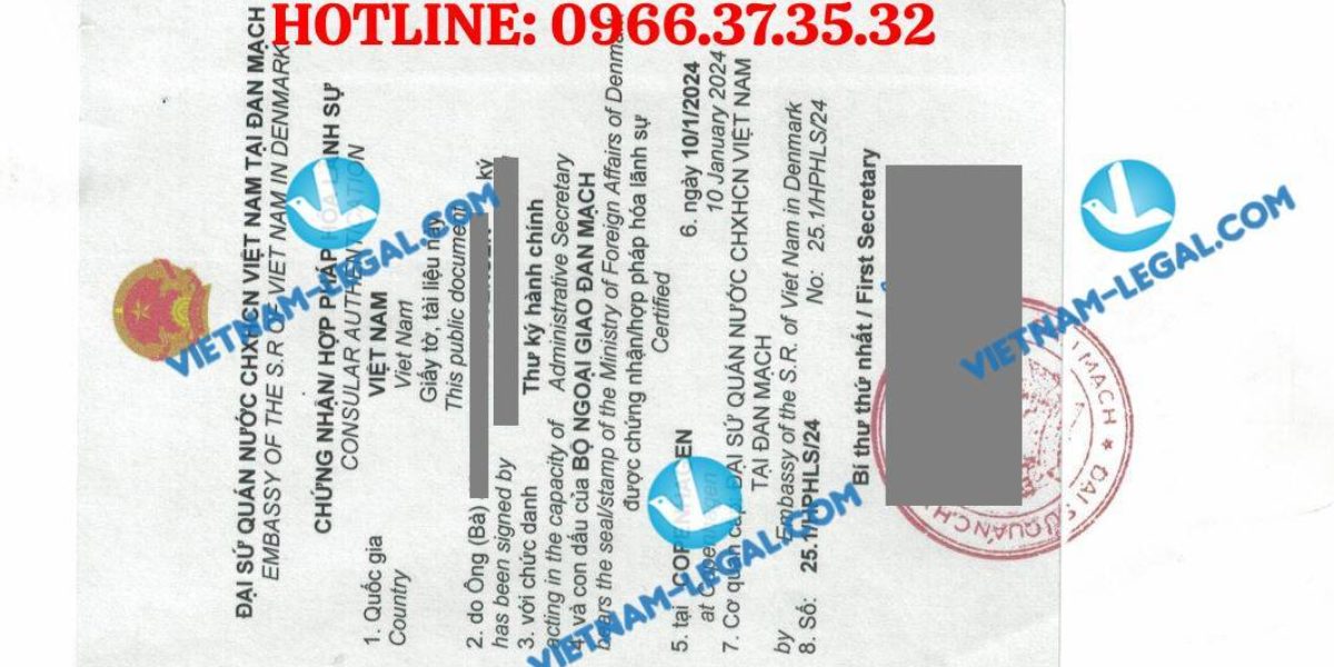 Legalization result of Marriage Certificate issued in Denmark for use in Vietnam on 10.1.2024 ...