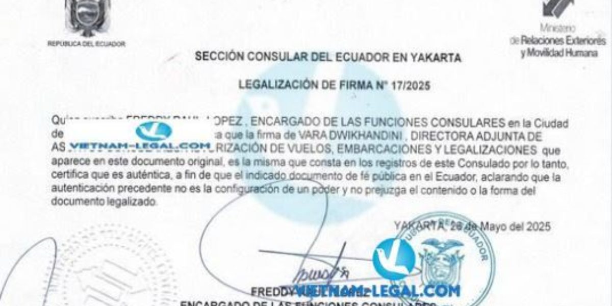 Consular certification result of the Embassy of Ecuador for Vietnamese ...
